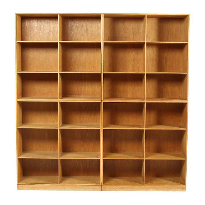 A set of four solid oak bookcases with brass fittings on sides by Rud ...