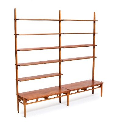 Teak and beech wall system with six legs by William Watting - BidtoArt.com