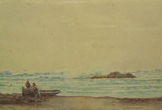Two Fisherman and a Boat Ashore by Peter Macgregor Wilson artist at ...