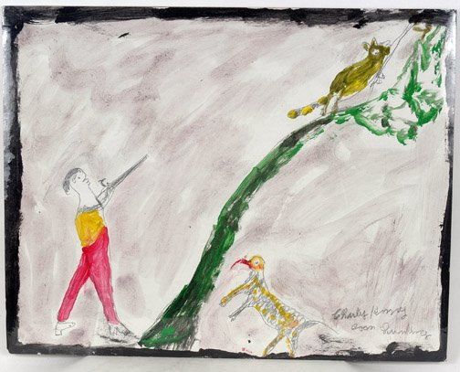 Coon Hunting by Charlie Kinney artist at Slotin Folk Art auction house ...