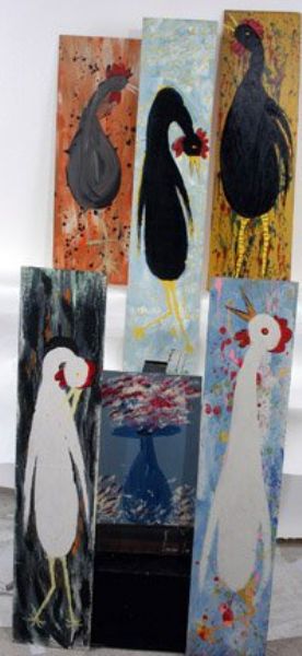 Six Chicken Paintings by Ernest Lee Major (attributed To) artist at ...