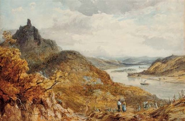 A paddlesteamer on a river below a citadel by Thomas Pyne artist at ...