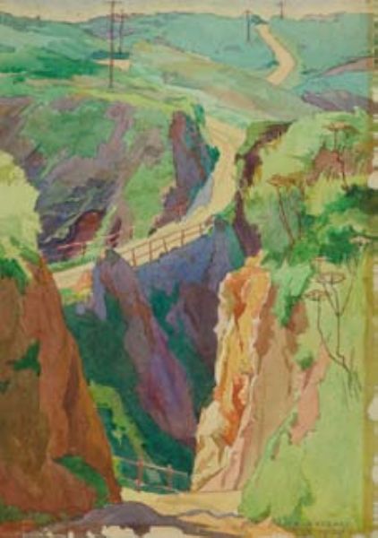 Country road and coastal landscape by Rhona Haszard artist at Dunbar ...