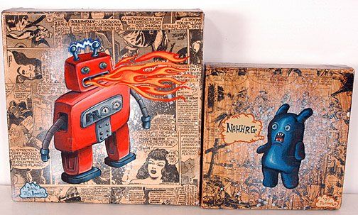 Pair of Comic Paintings by Mr Hooper artist at Slotin Folk Art auction ...