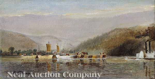 Steamboats and Barges on the River, probably the Hudson River by Samuel ...