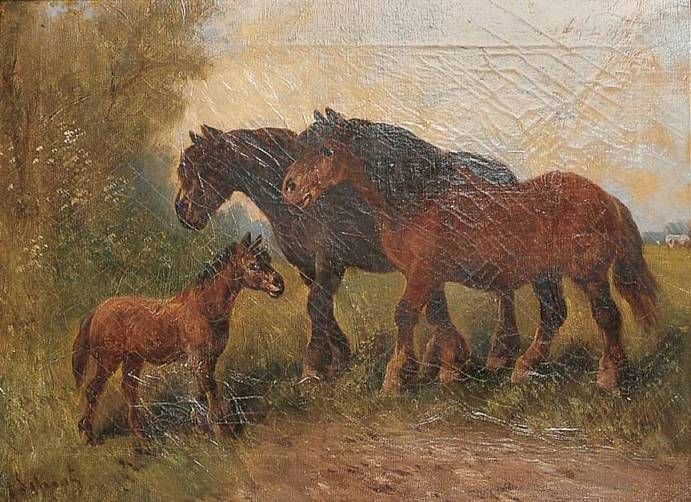 CHEVAUX ET POULAIN DANS LA PRAIRIE by Henry Schouten artist at Éric ...