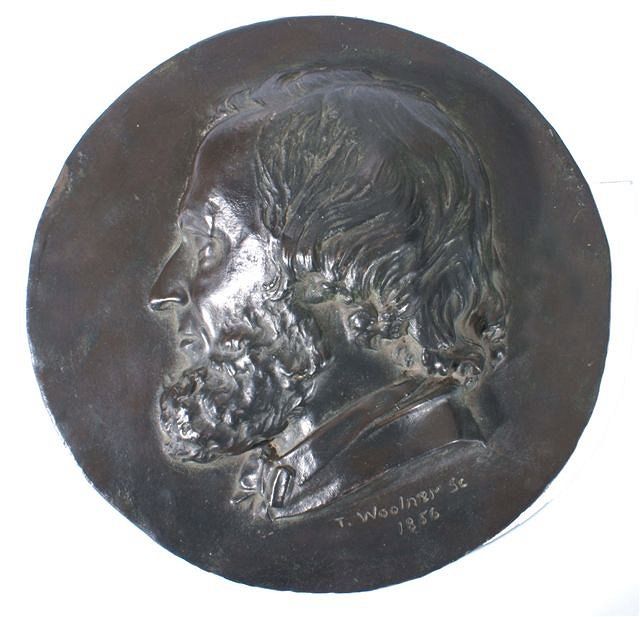 A bronze portrait relief of Robert Browning by Thomas Woolner artist at ...