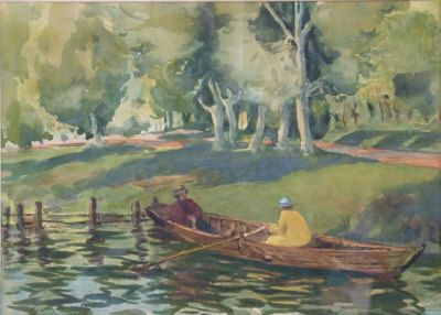 Two ladies in a skiff. by Thomas Maidment artist at DAVID LAY FRICS ...