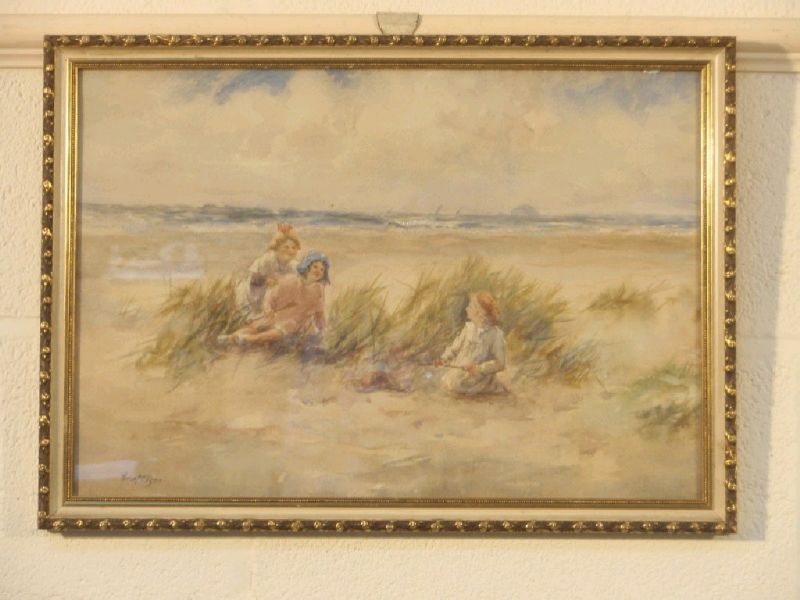 Three children playing in sand dunes by Thomas (Tom) Paterson artist at ...