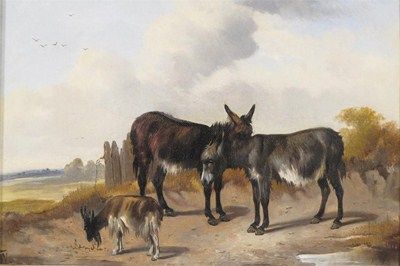 Donkeys and a goat in a landscape by John Arnold Wheeler (attributed To ...