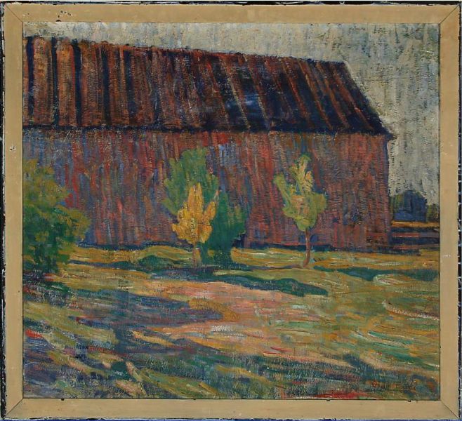 Trees by a barn by Olaf Rude artist at Bruun Rasmussen auction house ...