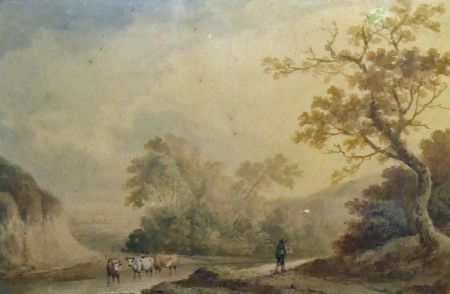 Herder and Cattle in River Landscape by Benjamin Barker Of Bath (attributed To) artist at Keys ...