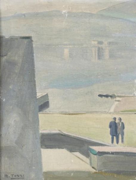 Conversation de deux personnages dans un paysage by Mario Tozzi artist ...