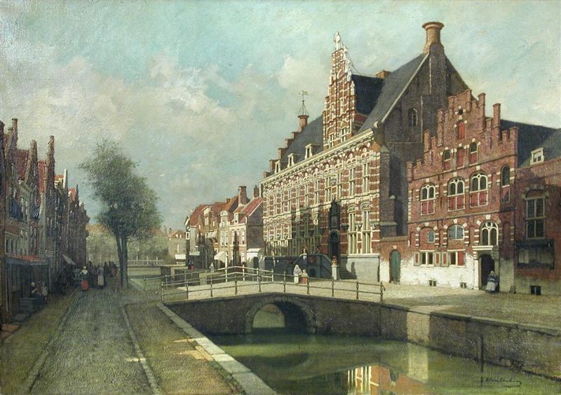 Dutch Canal Scene by Johannes Christiaan Karel Klinkenberg artist at ...