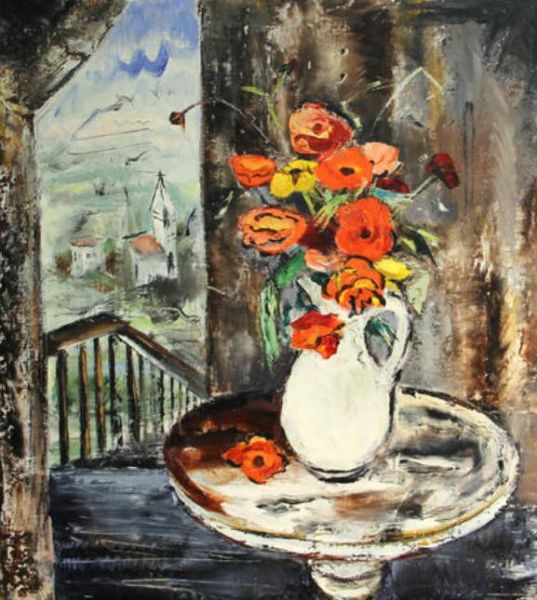 Ranunculi in White Pitcher by Thomas E Lewis artist at Bonhams auction ...