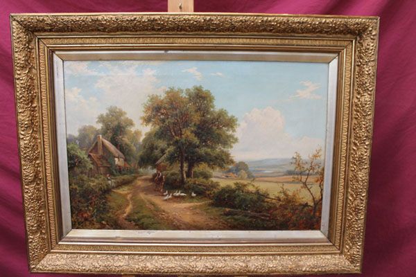 ural lane with figure on a horse, in conversation with a figure beside ...