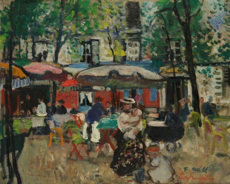 Terrasse de café à Montmartre, mère et ses enfants by François Ferenç ...