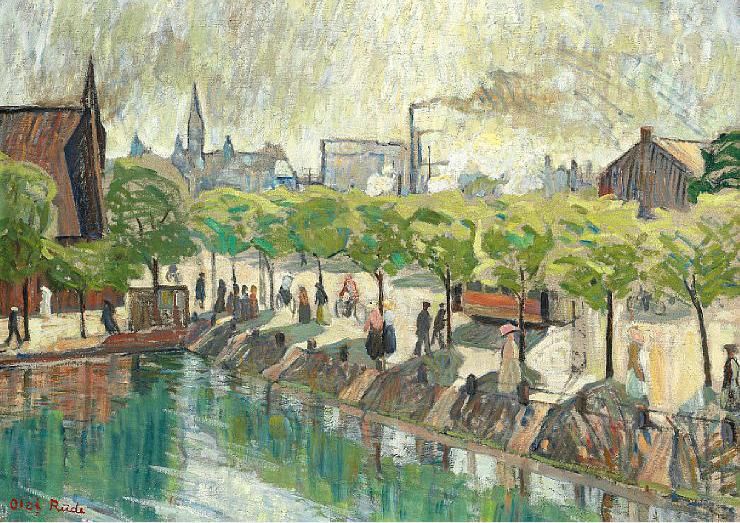 Promenading figures by the Lakes in Copenhagen by Olaf Rude artist at ...