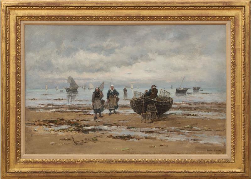 FISHERFOLK ON THE SHORE (PECHEURS SUR LA PLAGE) by Emile Louis Vernier ...