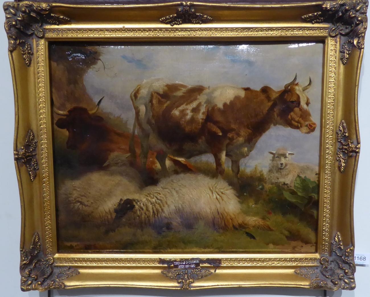 Cattle and sheep resting in a landscape by Thomas George Cooper ...