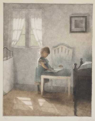 Young girl in window light, an interior scene by Peter Vilhelm Ilsted ...