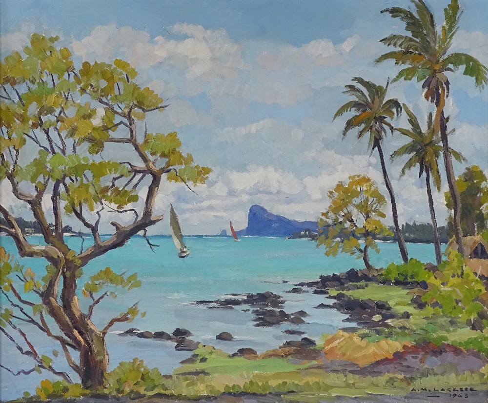 Coastal scene in Mauritius by Arthur Marcel Lagresse artist at Burstow ...